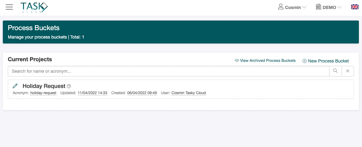 Process buckets in software automation - Tasky Cloud